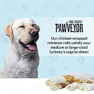 Pawveyor 10-11" USA-Sourced Chicken Wrapped Rawhide Retriever Rolls for Large Dogs - 20 Thick Long Lasting Dog Chews for Aggressive Chewers - All-Natural Chicken Wrapped Dog Treats for Large Dogs