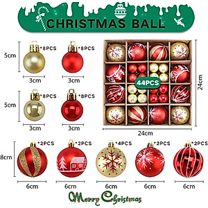 PEMOTech 44Pcs Christmas Balls Ornaments for Xmas Christmas Tree Ornaments Balls with Glitter, Shatterproof Christmas Tree Decorations