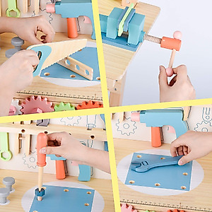 Tool Bench for Kids Toy Play Workbench Wooden Tool Bench Workshop Workbench with Tools Set Wooden Construction Bench Toy for 3 4 5 Year Boys Girls