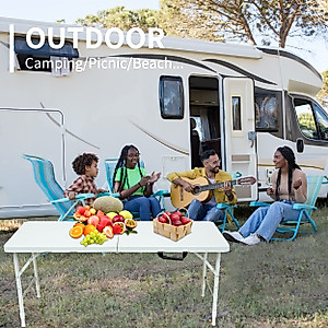 HooKung 4ft Folding Utility Table Fold-in-Half Portable Plastic Indoor Outdoor Picnic Party Dining Camp Tables