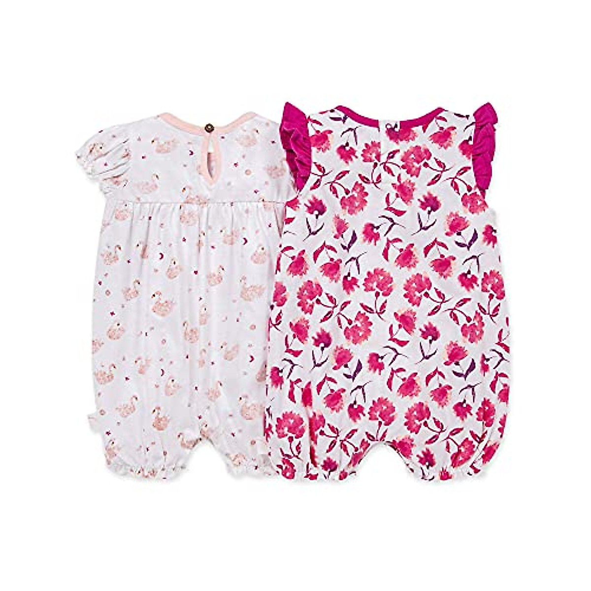 Burt's Bees Baby baby girls Rompers, of 2 Bubbles, One Piece Jumpsuits, 100% Organic Cotton and Toddler Layette Set, Graceful Swans, 3 Months US