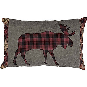 VHC Brands Rustic & Lodge Pillows & Throws-Cumberland Applique Moose 14" x 22" Pillow, 14x22, Pewter Grey