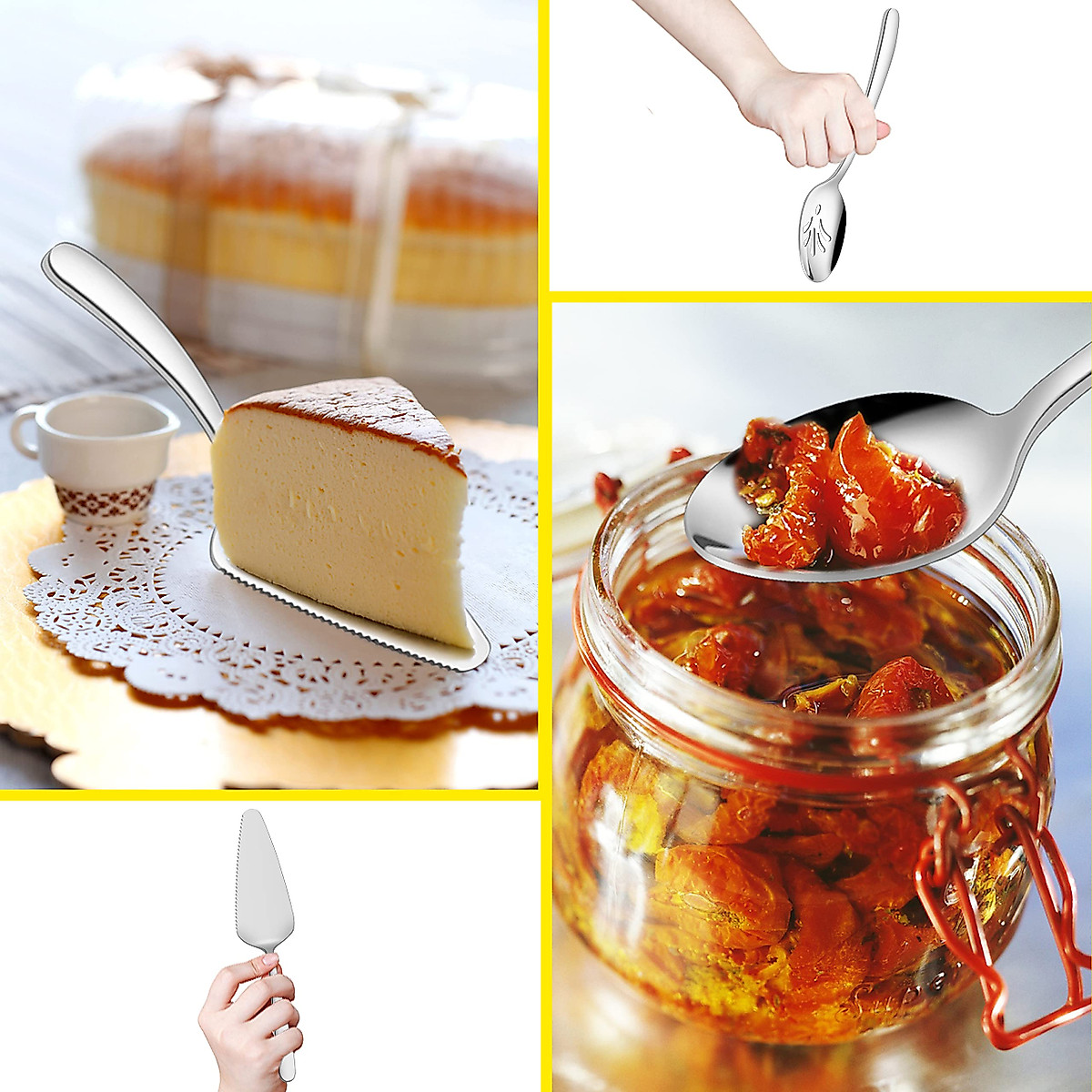 Heavy Duty Serving Utensils, E-far 5-Piece Stainless Steel Serving Spoons, Slotted Serving Spoon, Serving Fork, Butter Spreader, Pie Server for Party Buffet Catering, Mirror Finish & Dishwasher Safe