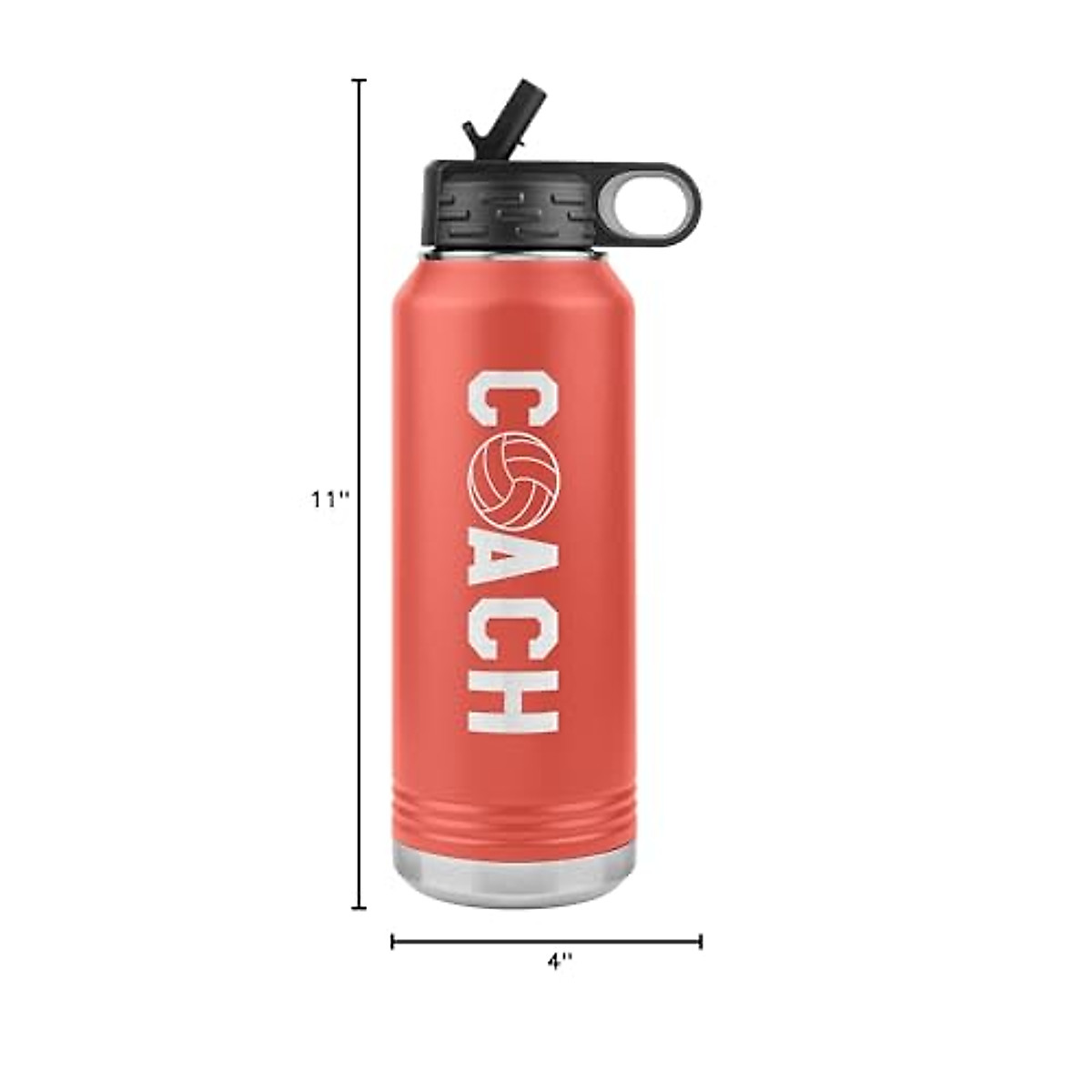 JFWcreations Volleyball Coach Water Bottle - 32oz Insulated Engraved Stainless Steel Flip Top With Straw Volleyball Coach Gift Coral