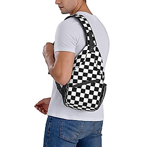 Pubvnih Black White Checkered Flag Sling Backpack Crossbody Shoulder Bags for Women Men, Sling Bag Travel Hiking Chest Bag Daypack Unisex