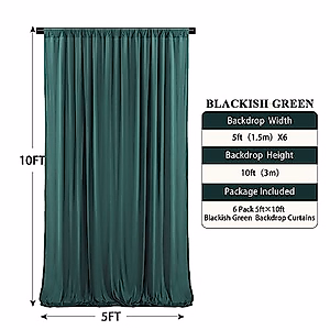 30ft×10ft Wrinkle Free Blackish Green Backdrop Curtain for Party Wedding 6 Panels 5ft×10ft Hunter Green Polyester Drapes for Curtain Backdrop Decor Birthday Baptism Photography Baby Shower