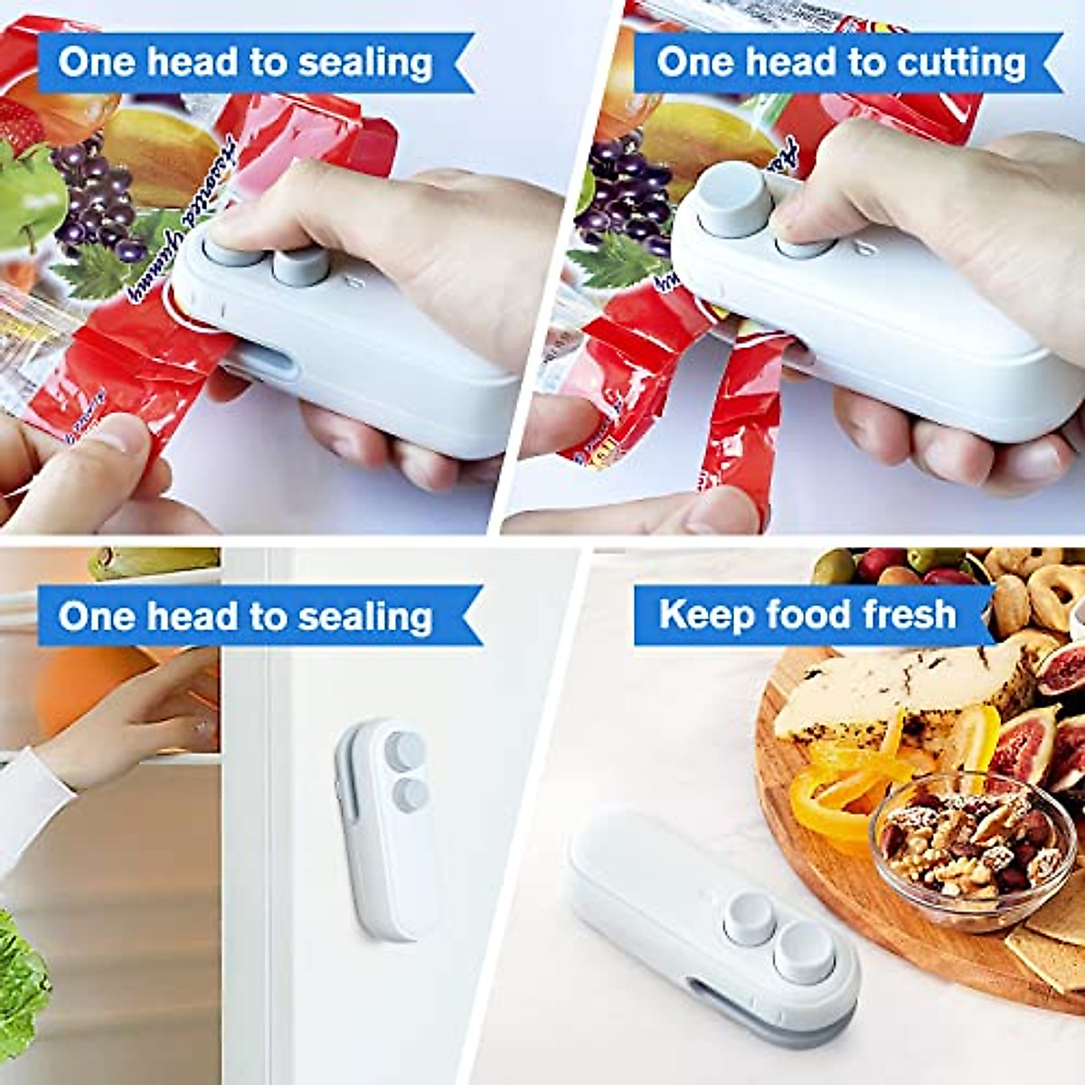 TYHJOY Mini Bag Sealer, 2 in 1 Chip Bag Sealer For Snacks, Rechargeable Handheld Plastic Bag Resealer, Mini Sealing Machine for Keep Food Chips Cookies Fresh - White