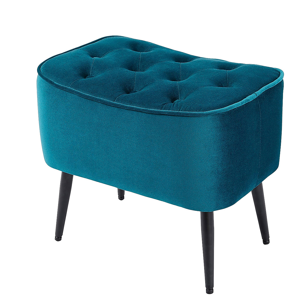 BIRDROCK HOME Tufted Curve Ottoman Velvet Foot Stool - Upholstered Padded Footrest for Living Room or Bedroom - Small Cushioned Accent Chair for Couch, Sofa, Lofted Seating - Modern Furniture - Teal
