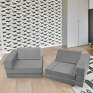 MeMoreCool 10-Piece Kids Couch Sofa, Modular Toddler Couch for Playroom Bedroom, Fold Out Couch Play Couch for Kid Girl Boy, Kids Convertible Sofa Sectional Foam Playset Couch Set, Grey