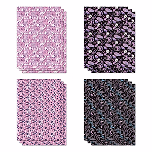 FIEHALA 12 Pcs Halloween Wrapping Paper Pink Pumpkin Skeleton Bat Design Gift Wrap Paper Folded Flat for Halloween Holiday Party - 20 x 28 Inches Per Sheet