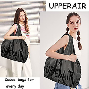Tote Bag for Women Large Shoulder Bag with zipper Fashion hobo Handbags Waterproof Nylon Bag for Work Travel Shopping (Black)
