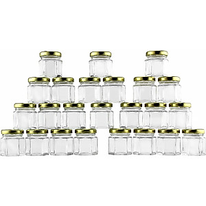 Cornucopia Mini Hexagon Glass Jars (1.5oz, 48-Pack); Tiny Hex Jars with Gold Lids for Spices, Gifts, Party Favors, DIY and More, 3-Tablespoon Capacity