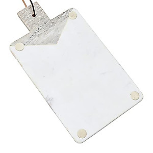Boho 2-Tone Marble Charcuterie or Cutting Board with Brass Inlay and Leather Tie, Gray and White