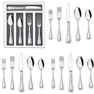 20-Piece Silverware Set with Drawer Organizer, HaWare Stainless Steel Flatware Service for 4, Modern Tableware Cutlery with Pearled Edge, Eating Utensil for Home, Mirror Polished, Dishwasher Safe