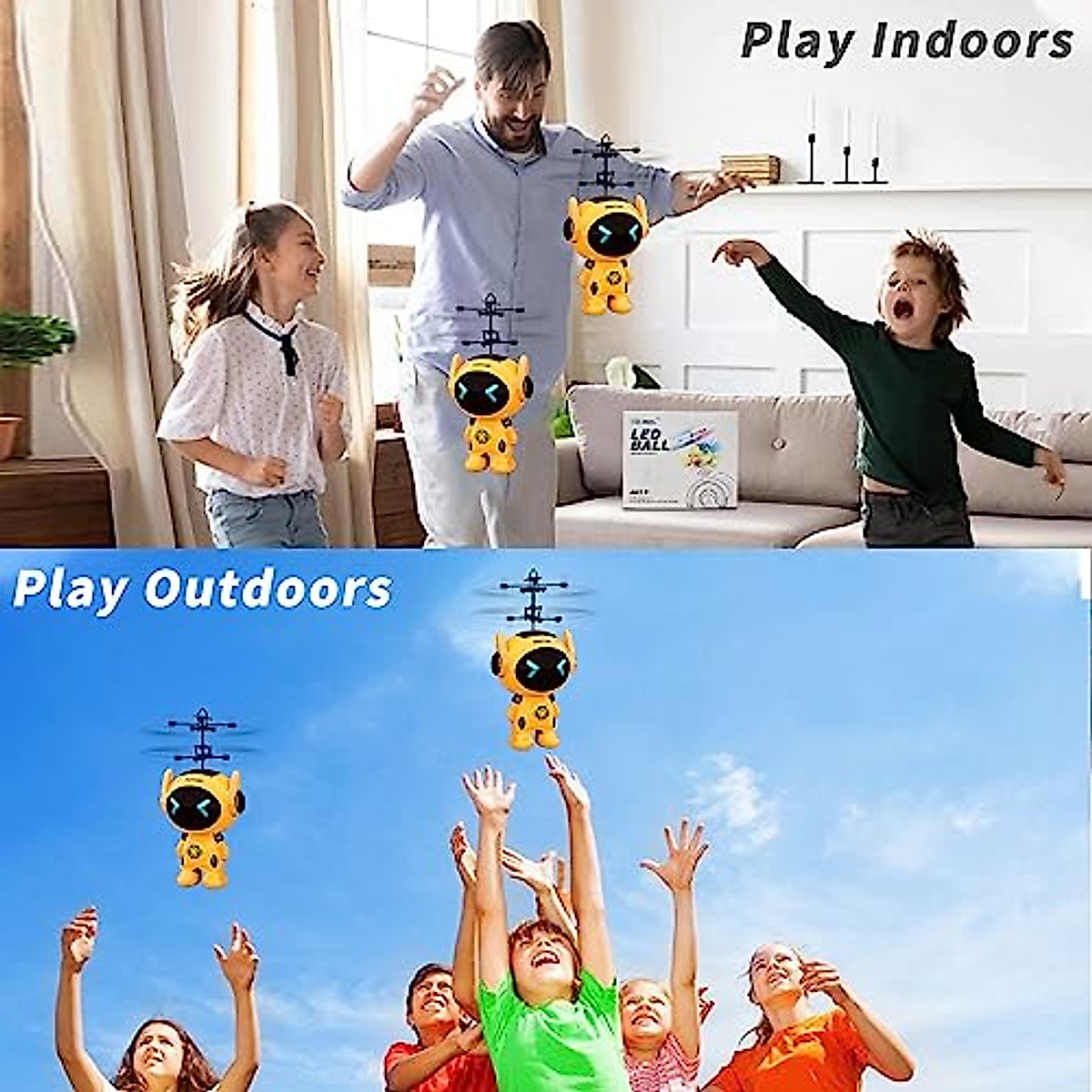 Ynybusi Flying Ball RC Toys,Built-in LED RC Robot Drone Remote Control Helicopter Indoor Outdoor Games Toys for Kids Boys Girls 6 7 8 9 10 Year Old Birthday (Yellow)