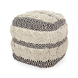 Christopher Knight Home Ella Hand-Woven Fabric Cube Pouf, Natural, Brown