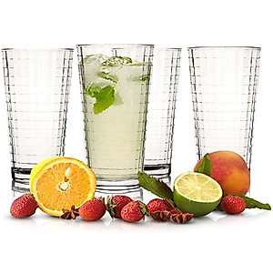 Elle Decor 16 Piece St. Tropez Glassware Set, Drinking Tumblers with 8 Double Old Fashioned DOF Glasses [12.5oz] & 8 Tall Highball Glasses [15.75oz] Classic Drinkware Gift for Home Bar (329779-16)