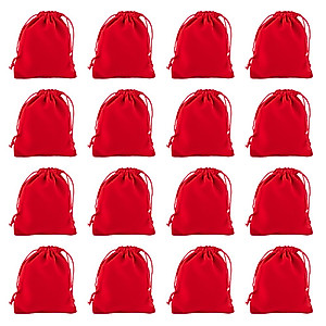 FASHEWELRY 50pcs Small Drawstring Velvet Bag 4.7x4 inch Jewelry Gift Pouches Red Party Wedding Favor for Candy Ring Dice Watch Packing Keepsakes