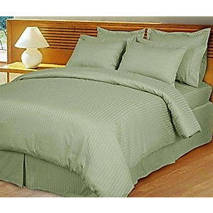 1000 Thread Count Three (3) Piece Queen Size Sage Stripe Duvet Cover Set, 100% Egyptian Cotton, Premium Hotel Quality