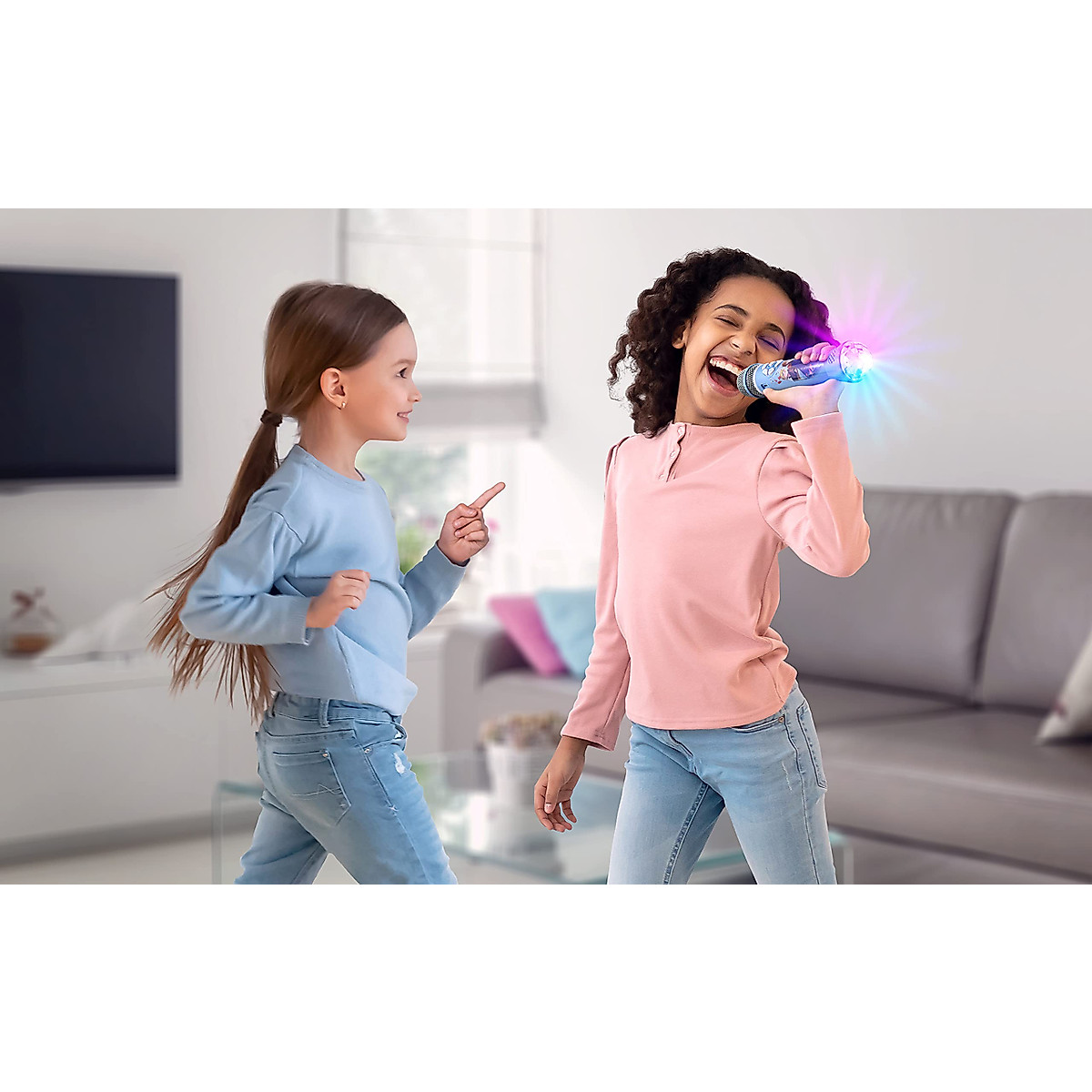 eKids Disney Frozen 2 Bluetooth Karaoke Microphone with LED Disco Party Lights, Portable Speaker Compatible with Siri Google Assistant, for Fans of Frozen Toys and Gifts