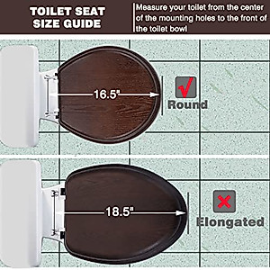 Round Wood Toilet Seat, American Standard Wooden Toilet Seat Round with Metal Hinges and 304 Stainless Steel Bolt， Easy to install