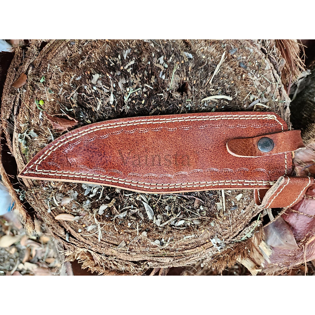 Vainsta Fixed Blade Knife with Sheath 15 Inch Handmade Custom Damascus Hunting Knife, Hand Forged Classic Bowie Knife with Camel Bone Handle for Firm Grip, white