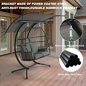 MUPATER 2 Person Hanging Egg Chair, Outdoor Swing Chair, Double Egg Chair with Metal Stand and Cushion, Porch Swing for Patio Indoor Outdoor Balcony Bedroom