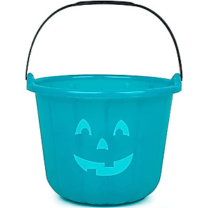 Teal Pumpkin Halloween Trick or Treat Bucket 8.5 in (2 Pack)-Official Teal Pumpkin Project Allergy-Friendly Candy Pail Accessory and Party Decoration Supplies, Haunted House Plastic Bowl w Handle