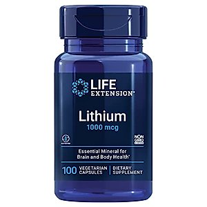 Life Extension Lithium 1000 mcg - for Brain Health, Anti-Aging & Longevity - Memory & Cognition, Mood Support Supplement -Once Daily - Gluten-Free, Non-GMO - 100 Count