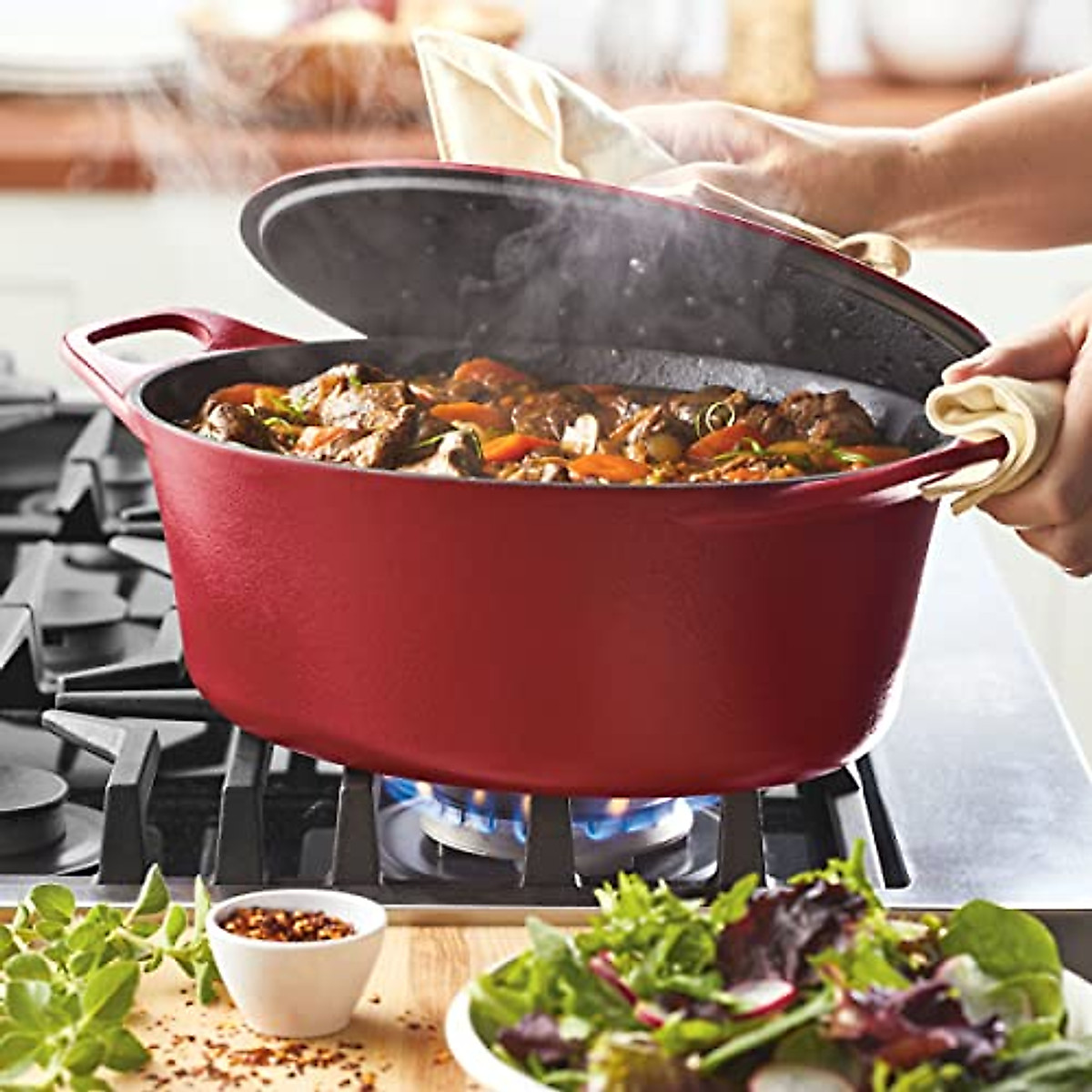 Rachael Ray NITRO Cast Iron Dutch Oven, 6.5 Quart, Red