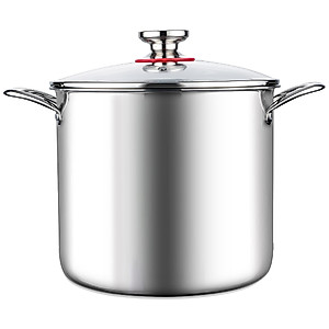 E-far 12 Quart Stock Pot with Lid, Large Stainless Steel Stockpot for Induction Ceramic Gas Stoves, 18/10 Tri-ply Cooking Pot for Soup Stewing Simmering Canning, Heavy Duty & Dishwasher Safe