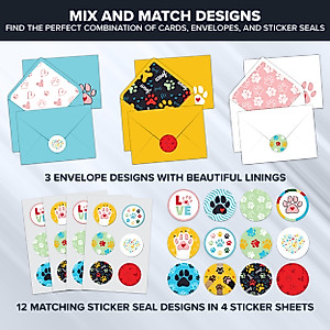 Decorably Notecards with Envelopes & Stickers - 24 Pack Blank Dog Cards with Envelopes & Stickers, 12 Designs Blank Dog Note Cards with Envelopes, 6x4in Blank Dog Greeting Cards, Dog Card