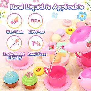 Tagitary Tea Party Set for Little Girls,Toys Tea Set Princess Pretend Play Toys,Including Dessert Cookies Teapot Cups Tablecloth and Carrying Case,Learning Toys Birthday Party Gift for Toddlers