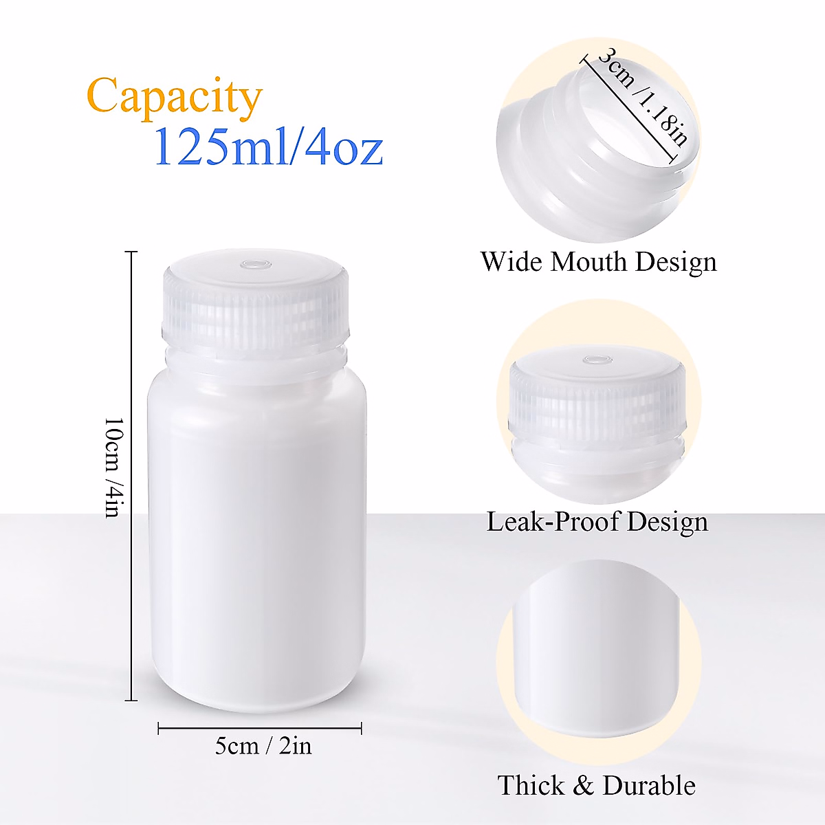 Zhehao 30 Pcs Wide Mouth Reagent Bottle 4 oz Plastic Bottle with Lid, Hdpe, Empty Sealed Sample Leakproof Hdpe Container for Lab Classroom Home(Translucence)