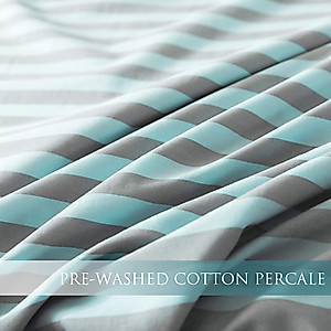 ANNA.Z HOME 3-Piece Cotton Duvet Cover Set. 100% Cotton Percale Fabric. Real Reversible Design. Pre-Washed Printed Fabrics. Soft and Easy Care. Modern Farmhouse Style. (Green, King Set)