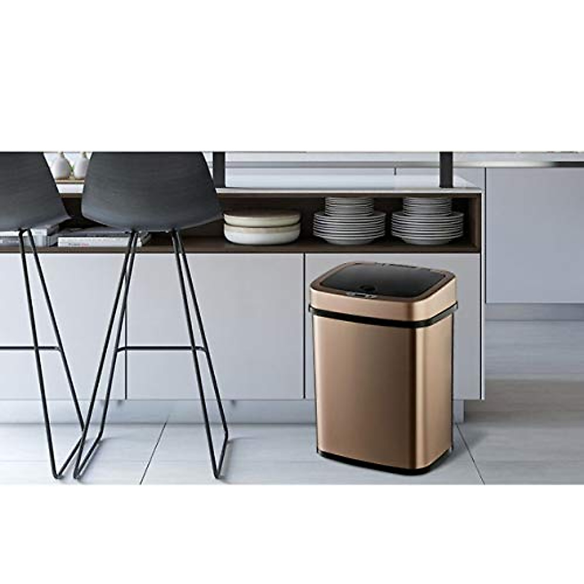 WENLII Smart Sensor Trash Can Stainless Steel Square Waste Bin Garbage Bin Office Rubbish Bin Gold 12L from (Color : D)