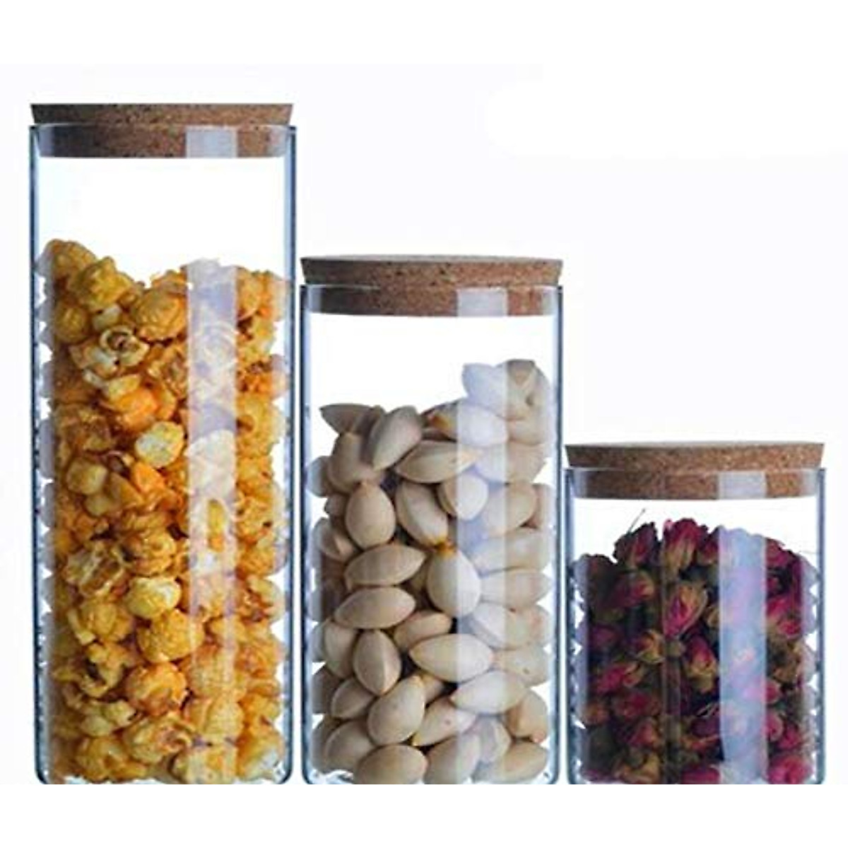 XINGZI Kitchen Storage Containers With Cork Lids Set Of 2 300ml/10oz Durable Refillable Clear Glass Food Canisters Storage Container Vial Jars For Tea Coffee Flower Dry Goods Pantry Organization