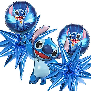 5PCS Cartoon Theme Blue Balloons 18" and 22" Cartoon Birthday Party Decorations for Cartoon Balloons Arch Birthday Party Decorations