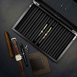 Lifomenz Co Wood Pen Display Box 10 Pen Organizer Box,Glass Pen Display Case Storage Box with Lid,Top Glass Window Pen Collection Display Case