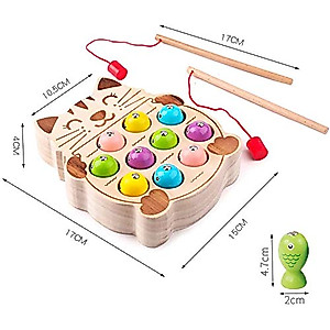 enlitoys Wooden Fishing Game Montessori Toys for Toddlers Magnetic Cat-Shape Fishing Toy Fine Motor Skill Learning with Fishing Pole Fishes Preschool Gifts for Kids Children