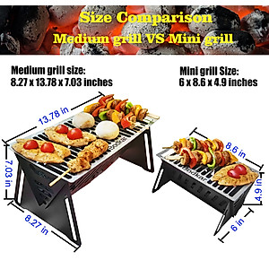 Bodkar Small Portable Grill for Personal Use, Mini Charcoal Grill for Tabletop Indoor Outdoor Cooking BBQ Camping Picnic Patio Backyard