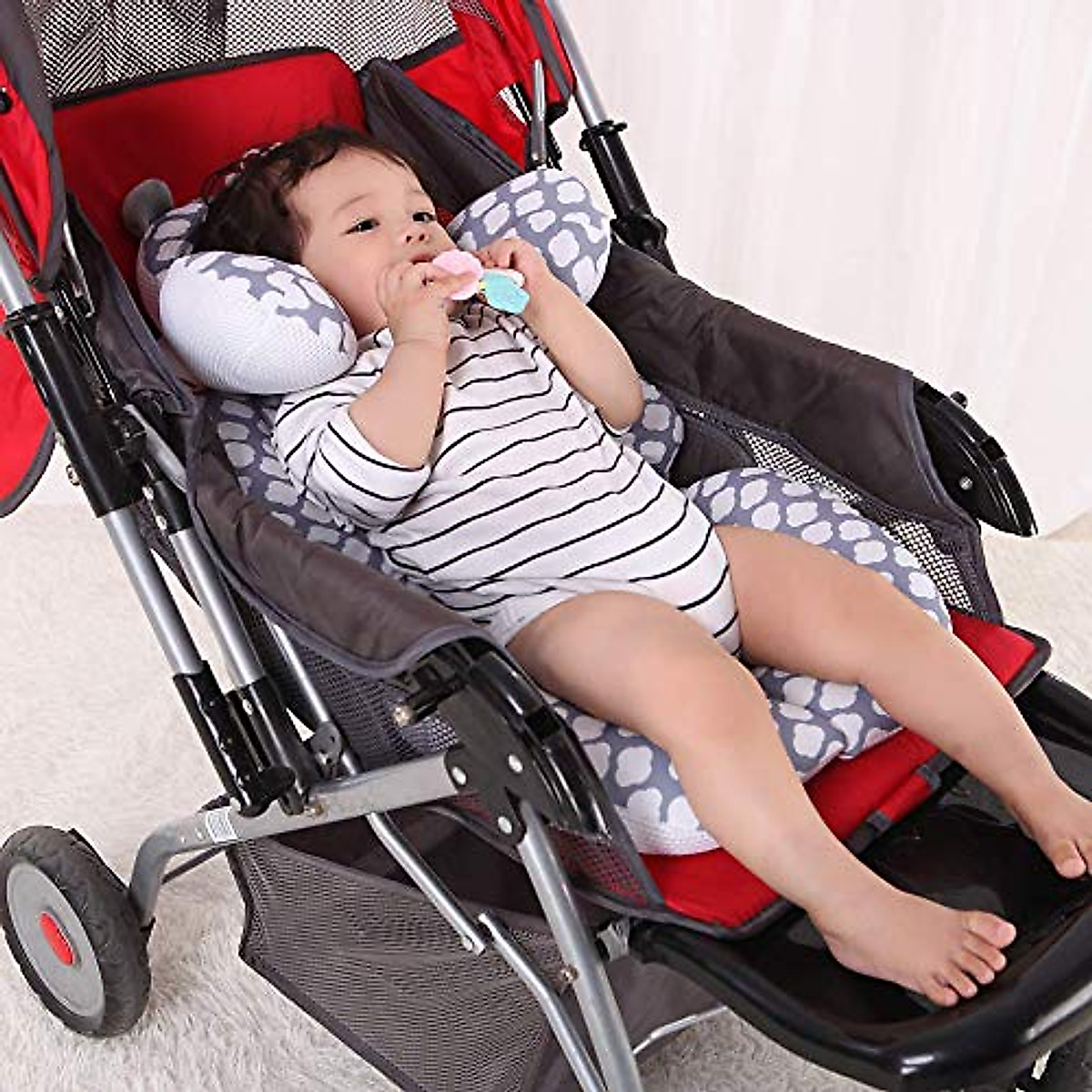 Infant Car Seat Insert, G-Tree Cotton Baby Stroller Liner Head and Body Support Pillow, Infant Seat Pad Carseat Neck Support Cushion for Toddler (Cloud)
