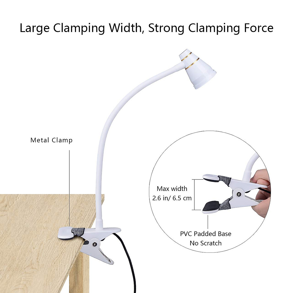 CeSunlight LED Clip Desk Lamp, Headboard Light with Strong Clamp, Bed Reading Light with 3000k-6500K Adjustable Color Temperature Options for Brighter Illumination (Milky White)