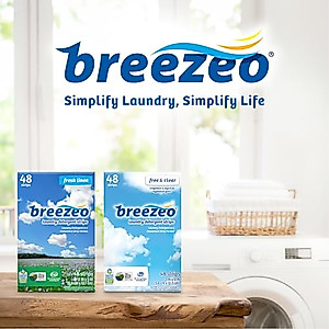 Breezeo Laundry Detergent Strips (48 strips) - Fresh Linen Scent - More Convenient than Pods, Pacs, Liquids or Powders – Great for Home, Dorm, Travel, Camping & Hand-Washing