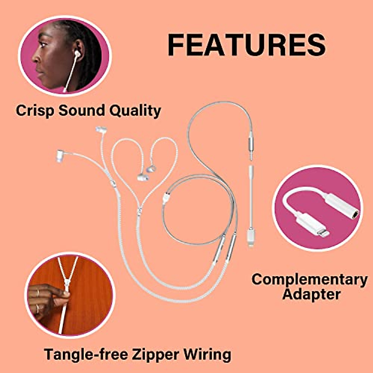 Sparkbudz-Two Person Zipper Earphones Built into one. Individual Volume Controls and Microphones. Android Adapter