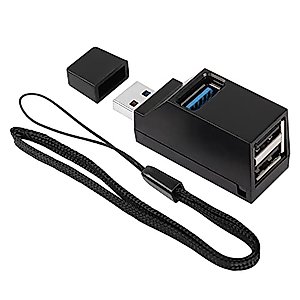 QIANRENON USB Hub 90 Degree Splitter 3 Port USB 3.0 Adapter Portable Powered Data USB Hub Transfer for PC Laptop USB Flash Drives，Black