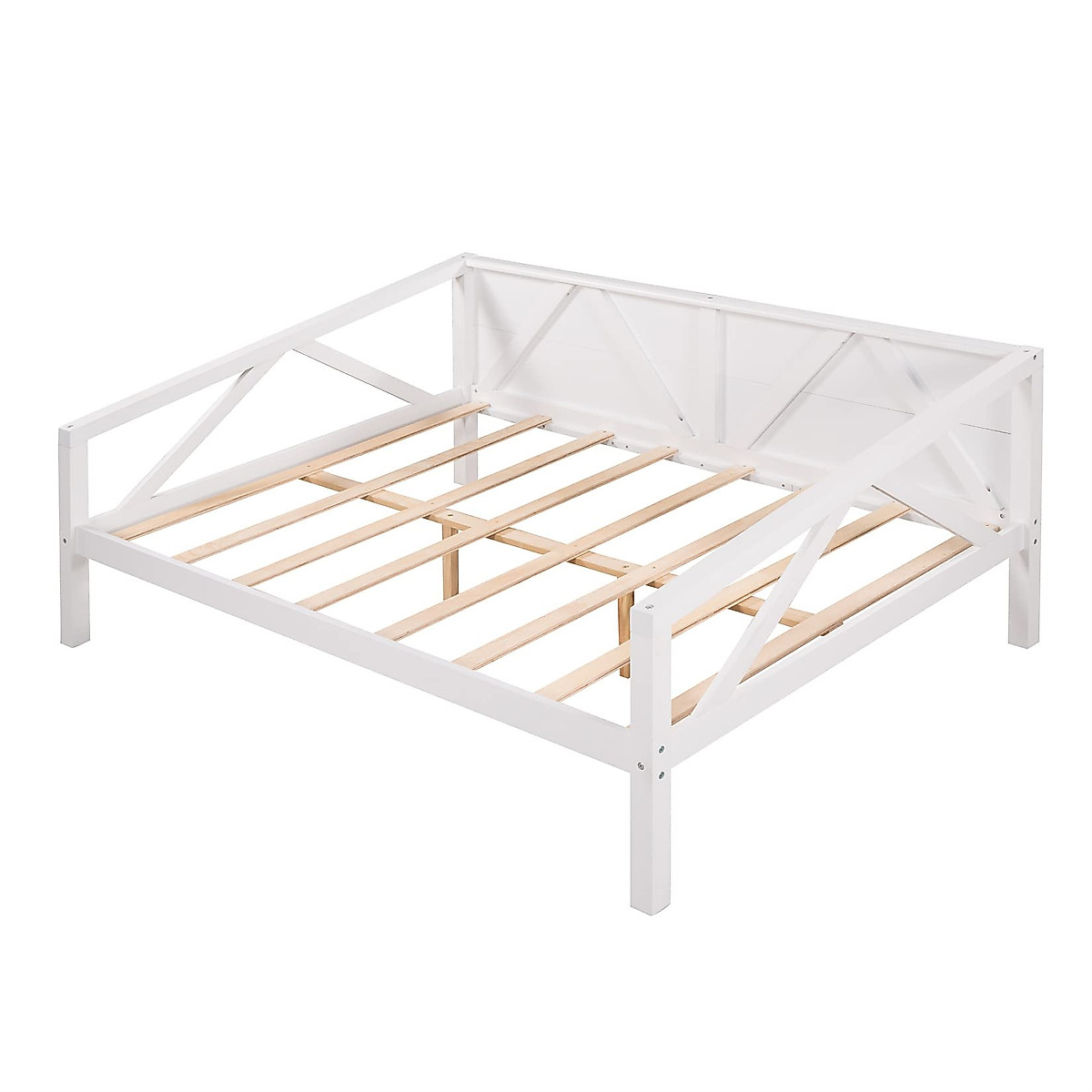 Harper & Bright Designs Full Size Daybed Wooden Day Bed Frame with Wood Slat Support Dual-use Sturdy Sofa Bed for Bedroom Living Room, White