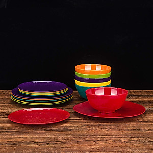 6-Piece 100% Melamine Dinner/Lunch Plate Set,10inch Round Melamine Salad Plates Picnic Plates for Holiday Home Party,Break-resistant and Lightweight,Hammered Finish,BPA Free,Multicolor