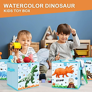 WERNNSAI Cube Storage Bins - 4 Pack Fabric Foldable Storage Cube Organizer for Kids Decorative Storage Baskets with Handles 11" x 11" Home Closet Nursery Room Bedroom (Dinosaur)