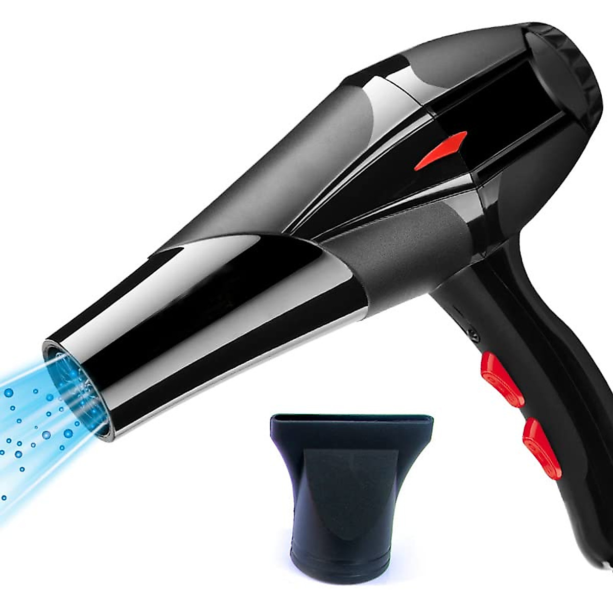 2 PCS Plastic Salon Hair Dryer Nozzle Replacement Blow Flat Hairdressing Styling Tool Diameter 4.5cm and 4.6cm Black